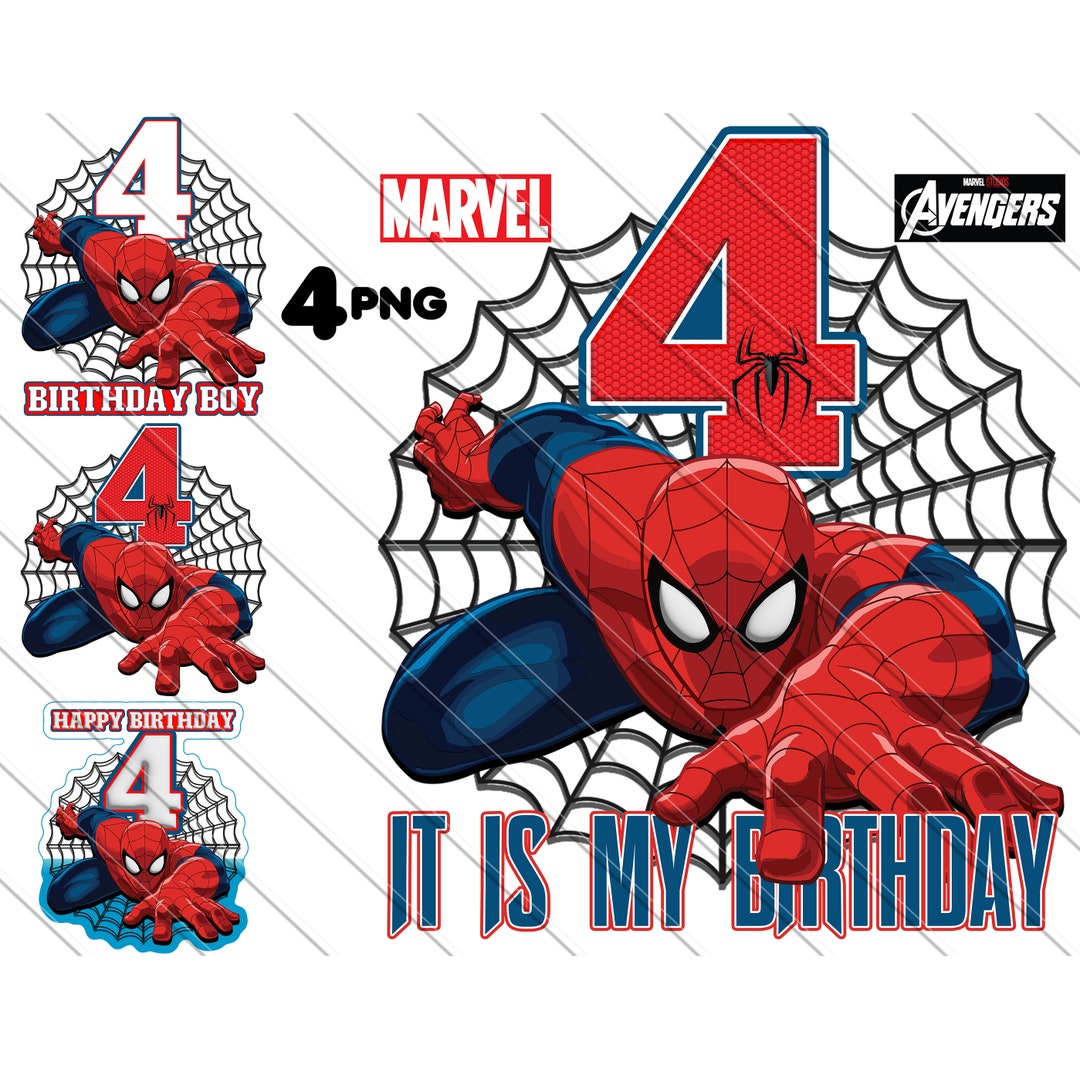 Spiderman 4th Birthday Boy PNG, Spiderman Cake Topper, It's My Birthday ...