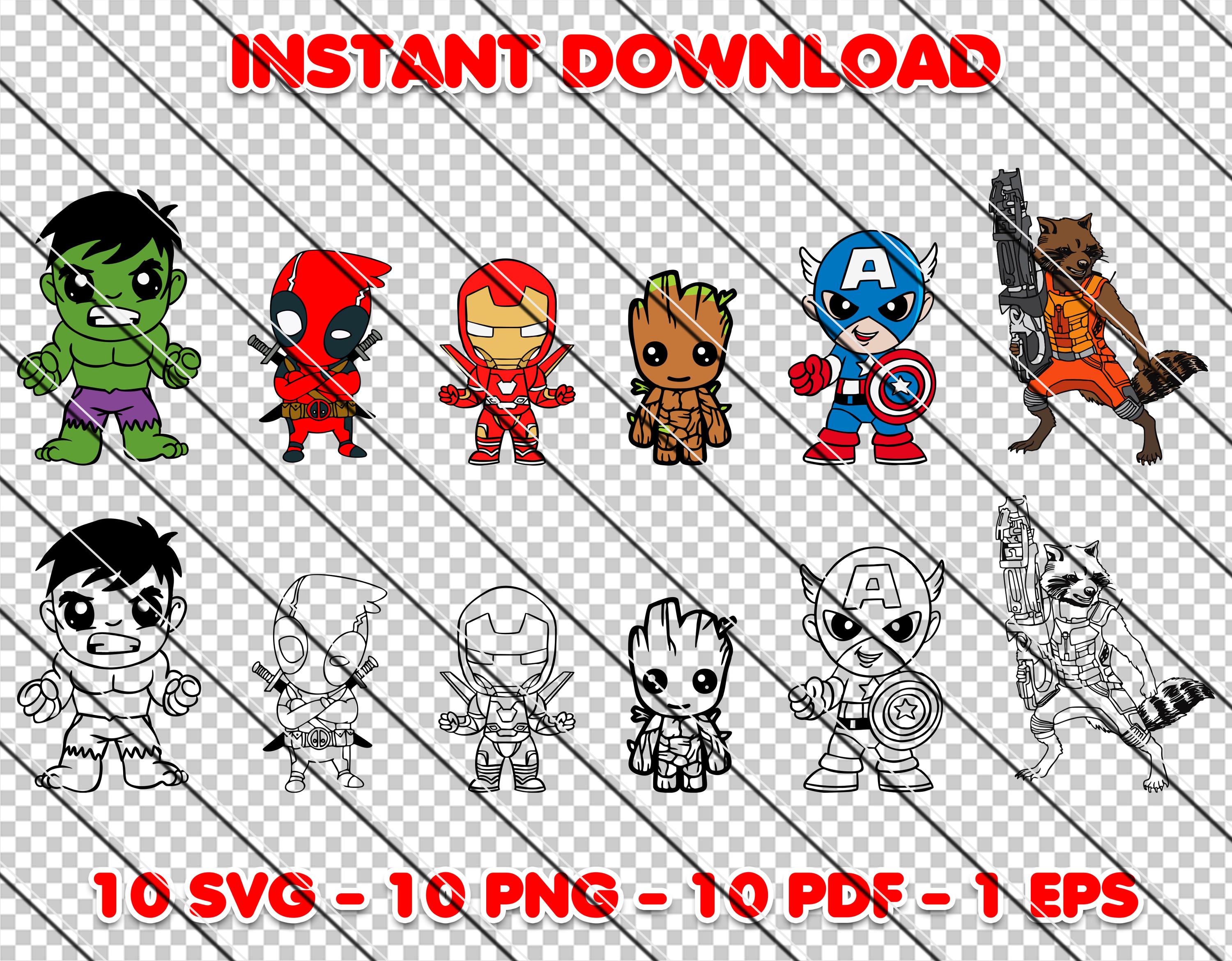 Baby Superheroes Bundle, Groot Svg, Rocket Svg, Iron Man Svg, Hulk Svg ...