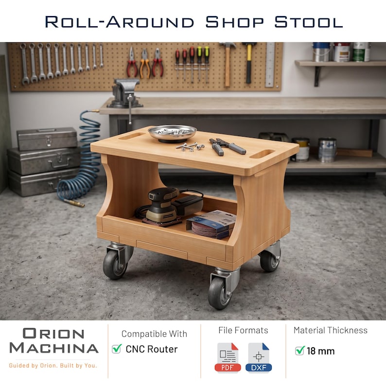 Roll-around Shop Stool Plans | Plywood Mobile Creeper Seat (DXF, PDF ...