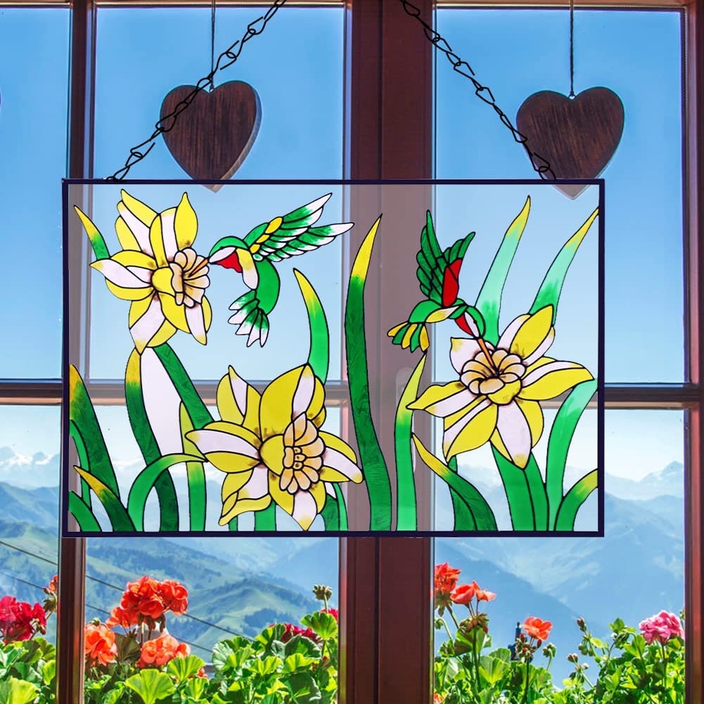 Hummingbird Window Panel Hanging Ornament Light Catcher Stained Glass ...
