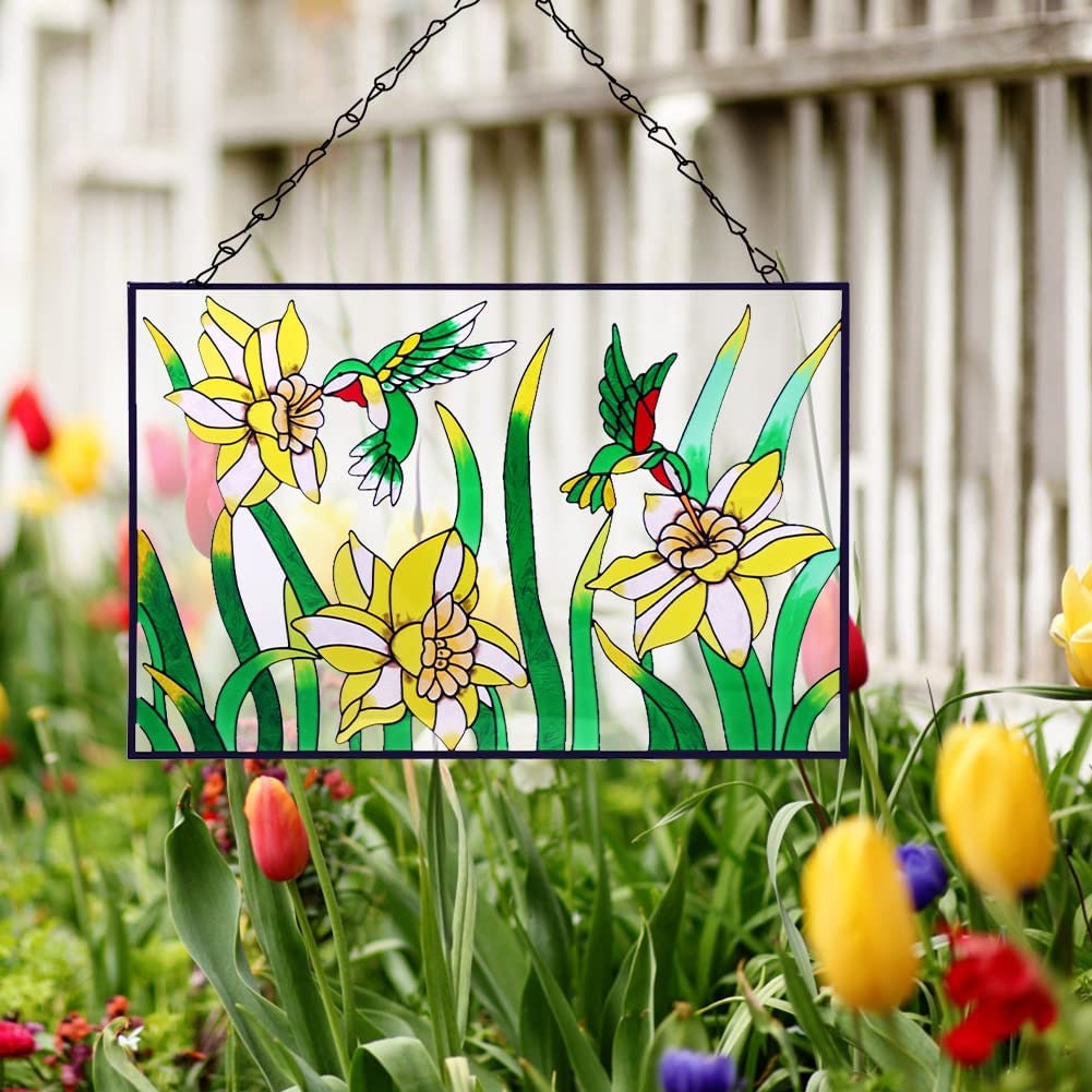 Hummingbird Window Panel Hanging Ornament Light Catcher Stained Glass ...