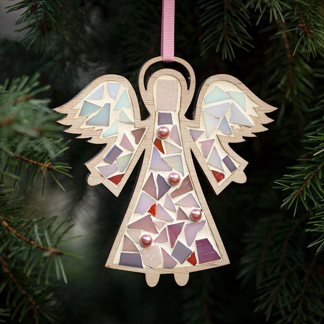 Pink Christmas Angel Mosaic DIY KIT With Bead-adorned - Etsy