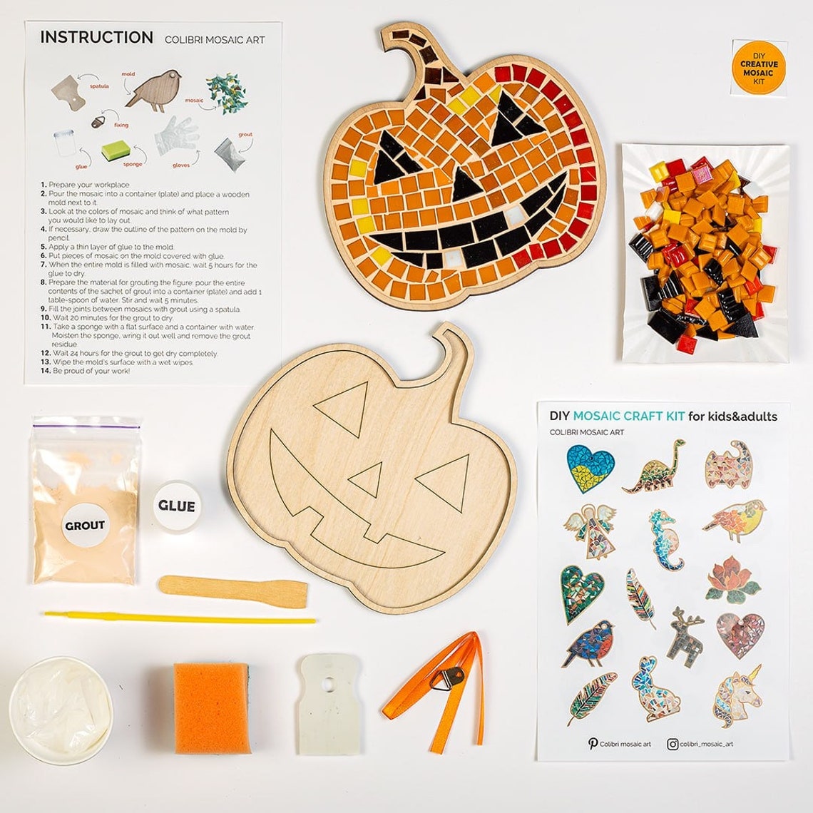 Pumpkin Mosaic Kit: Halloween DIY Craft, Home Decor Coaster - Etsy
