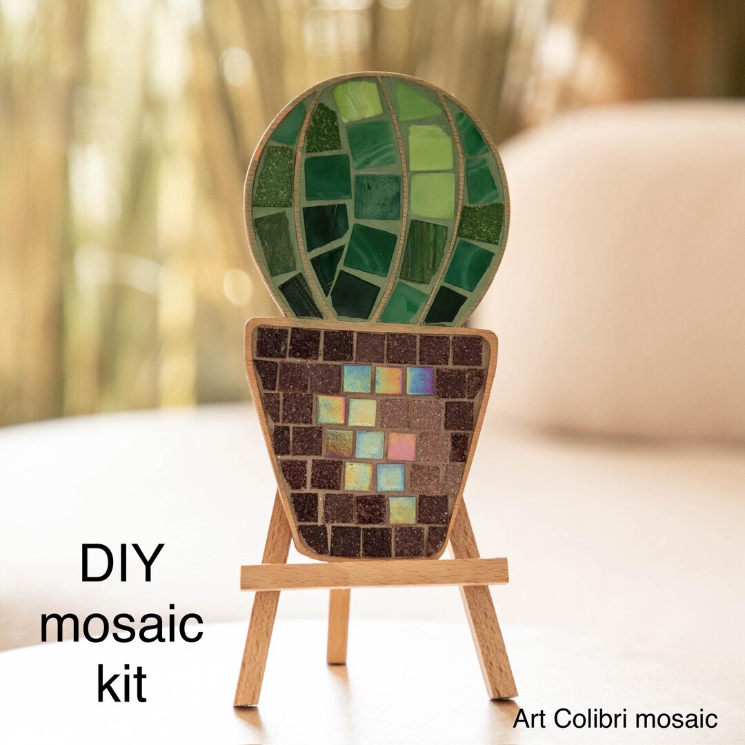 DIY Mosaic Kit: Green Succulent Cactus in Pot, Handmade Art Decor - Etsy