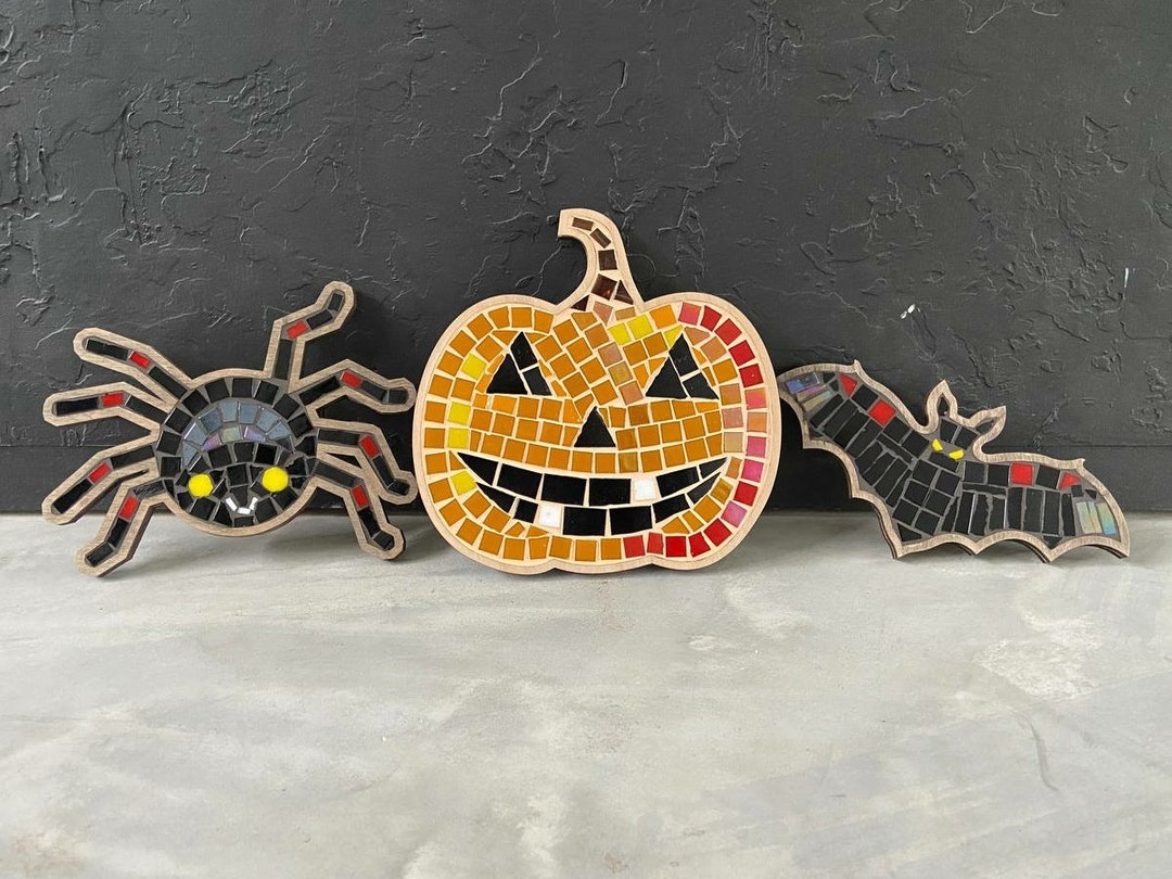 Set Halloween Pumpkins Bat Spider DIY Craft Mosaic Kit for Kids and ...