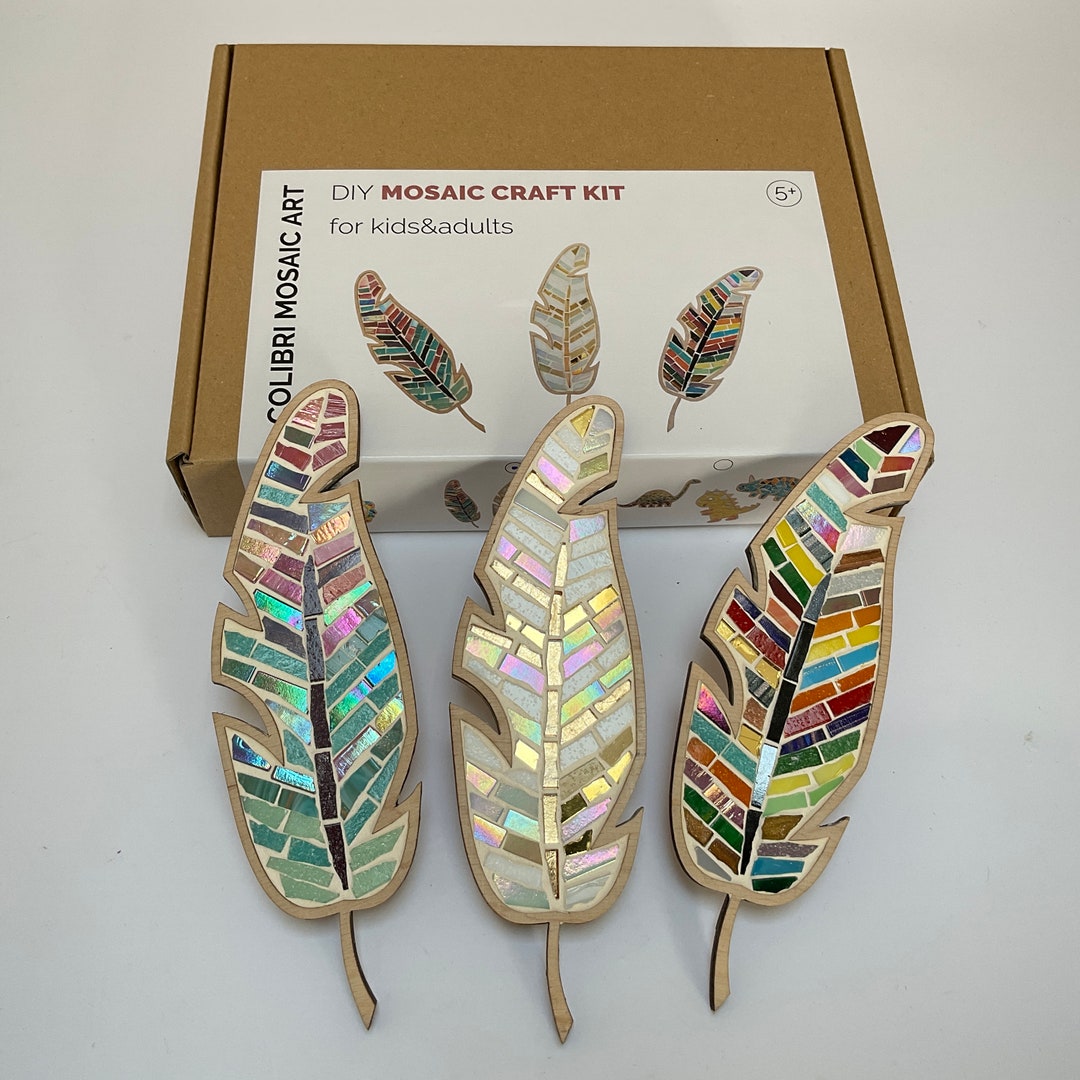 Set of Bright Green Feathers DIY Mosaic Kit for Garden Party Ideals ...