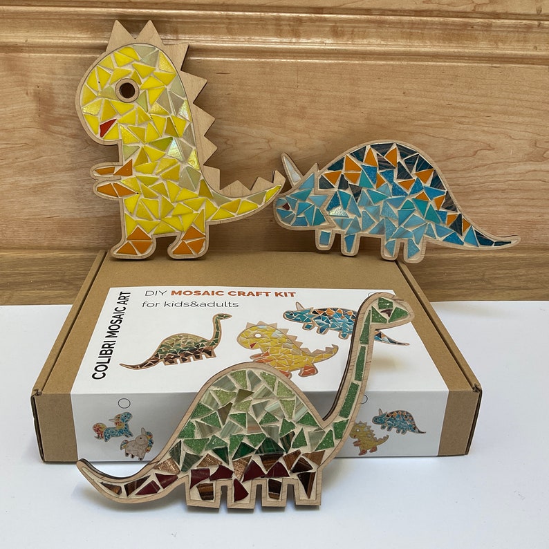 Set Dinosaurs DIY Mosaic Kit Gift for Thee Boys Activity for Thee ...