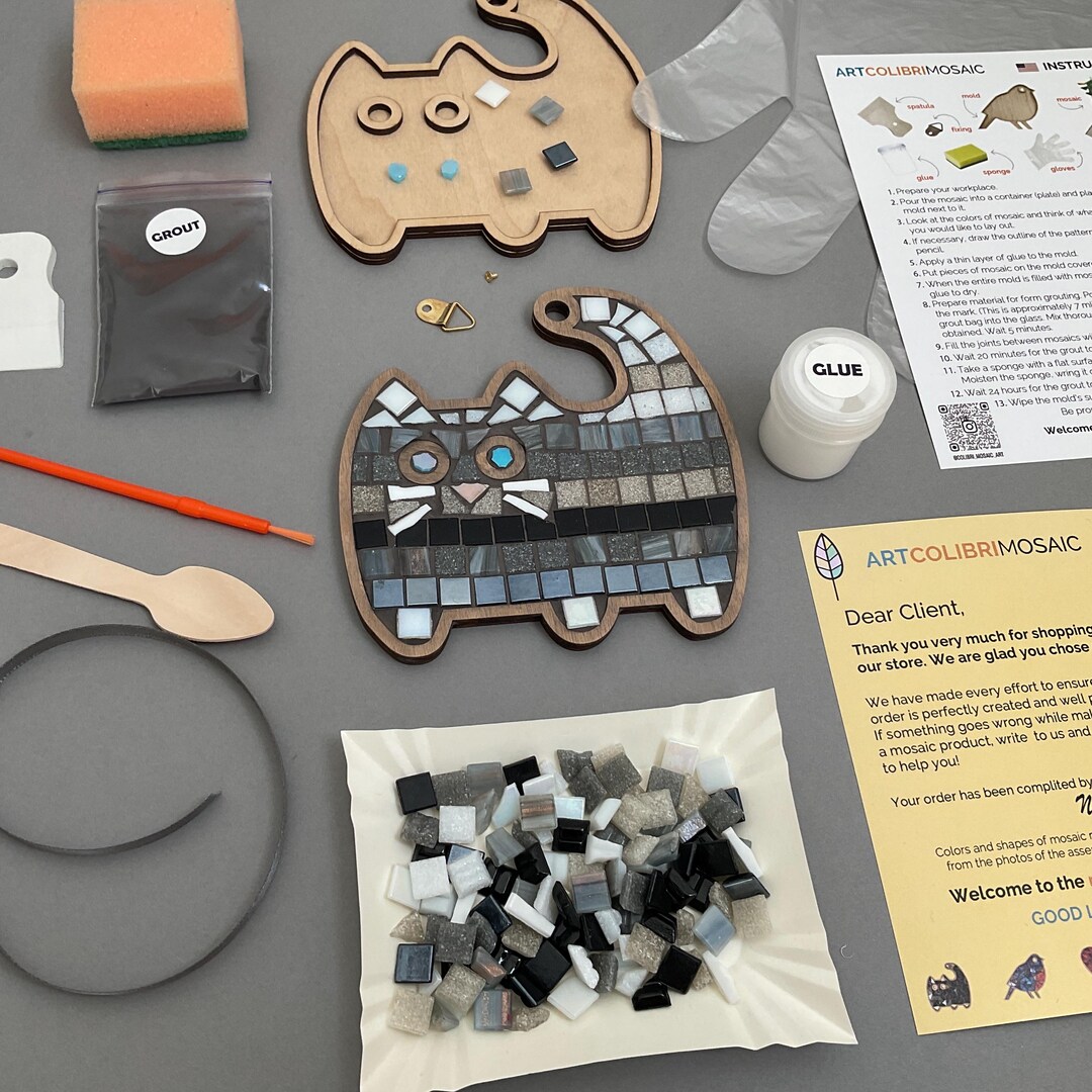 DIY Craft Mosaic Kit Black Cat DIY Mosaic Kit Craft Kit Box Kitten ...