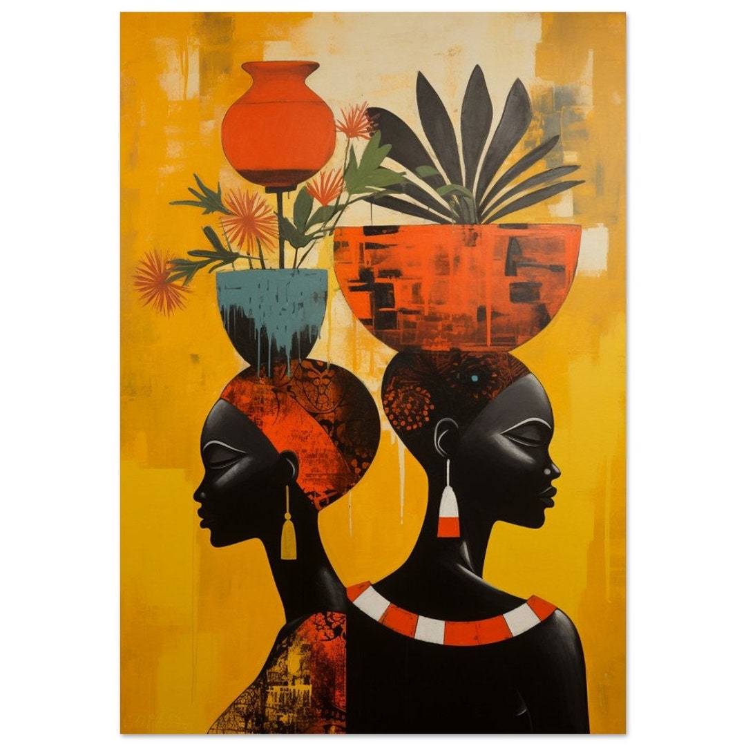 African Art Print: Women With Plants, Colorful Watercolor Style - Etsy