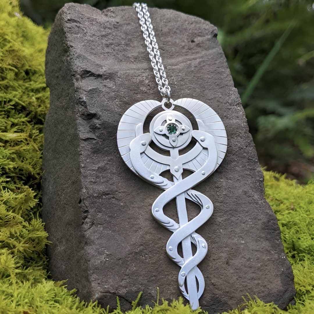 Emerald Caduceus Necklace, Caduceus Pendant, Gift for Doctor Nurse or ...