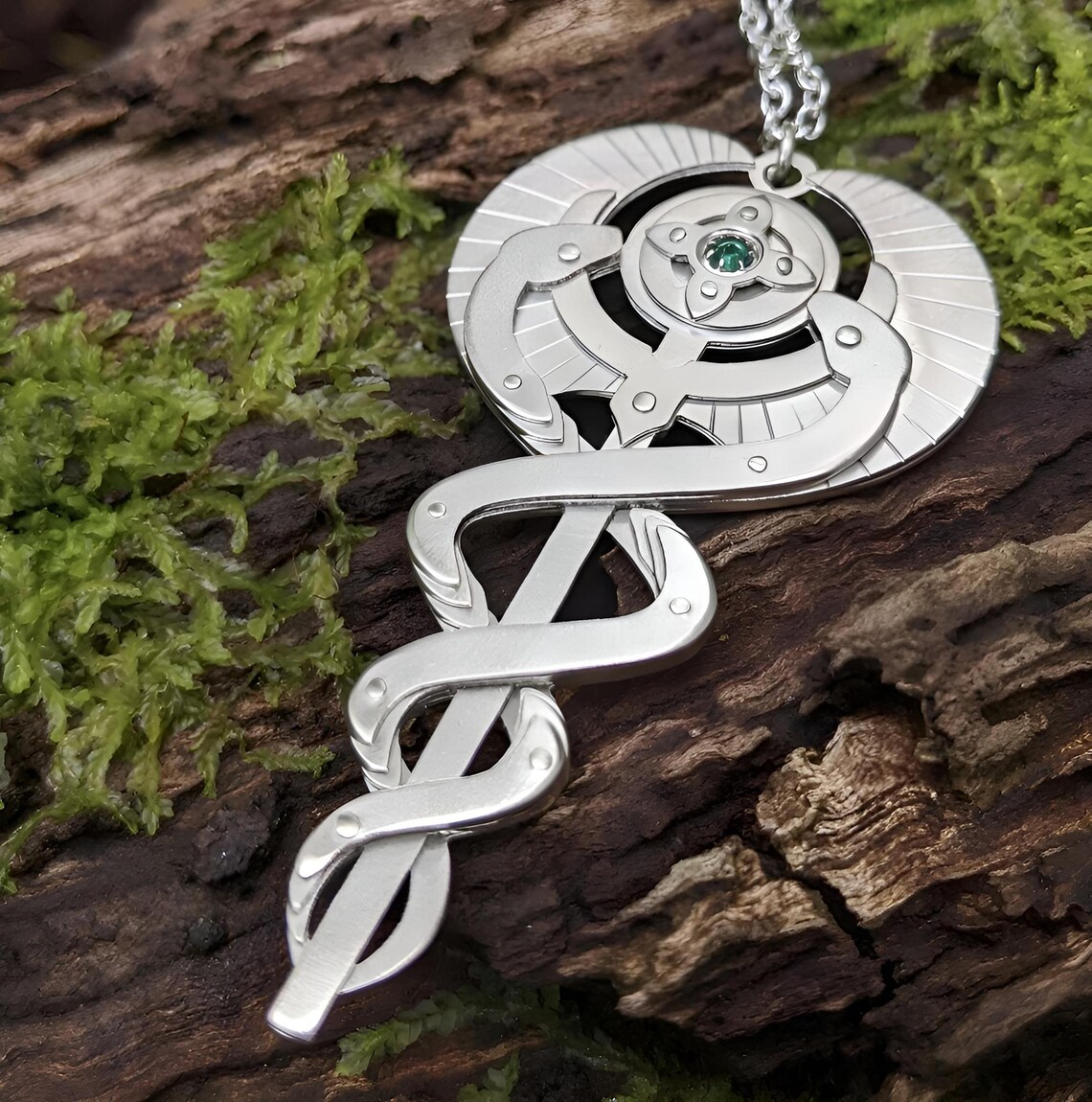 Emerald Caduceus Necklace, Caduceus Pendant, Gift for Doctor Nurse or ...