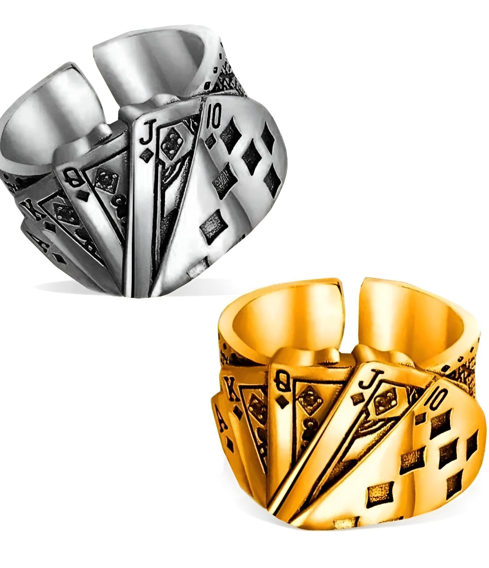 Poker Card Ring,diamonds Card Silver Ring, Poker Ring Gold, Luck Ring ...