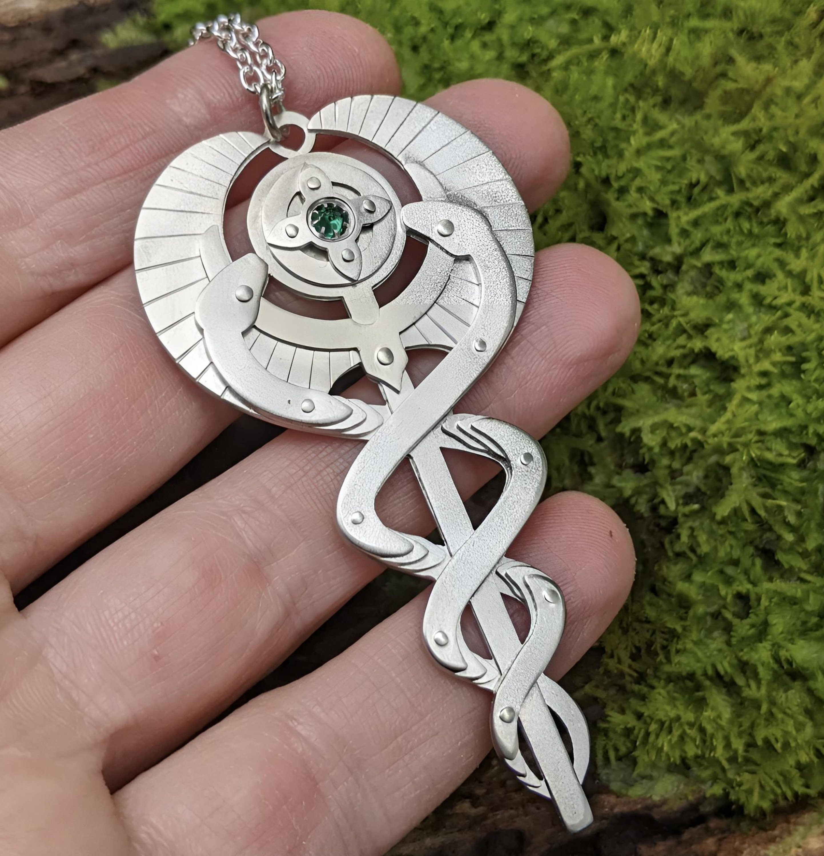 Emerald Caduceus Necklace, Caduceus Pendant, Gift for Doctor Nurse or ...