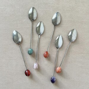 Brazilian ESTILO Silver Twisted Dessert Spoon With Unique Semi-precious ...