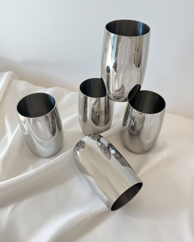 Vintage Italian Stainless Steel Cups by AMC - Silver Metal Drinking ...
