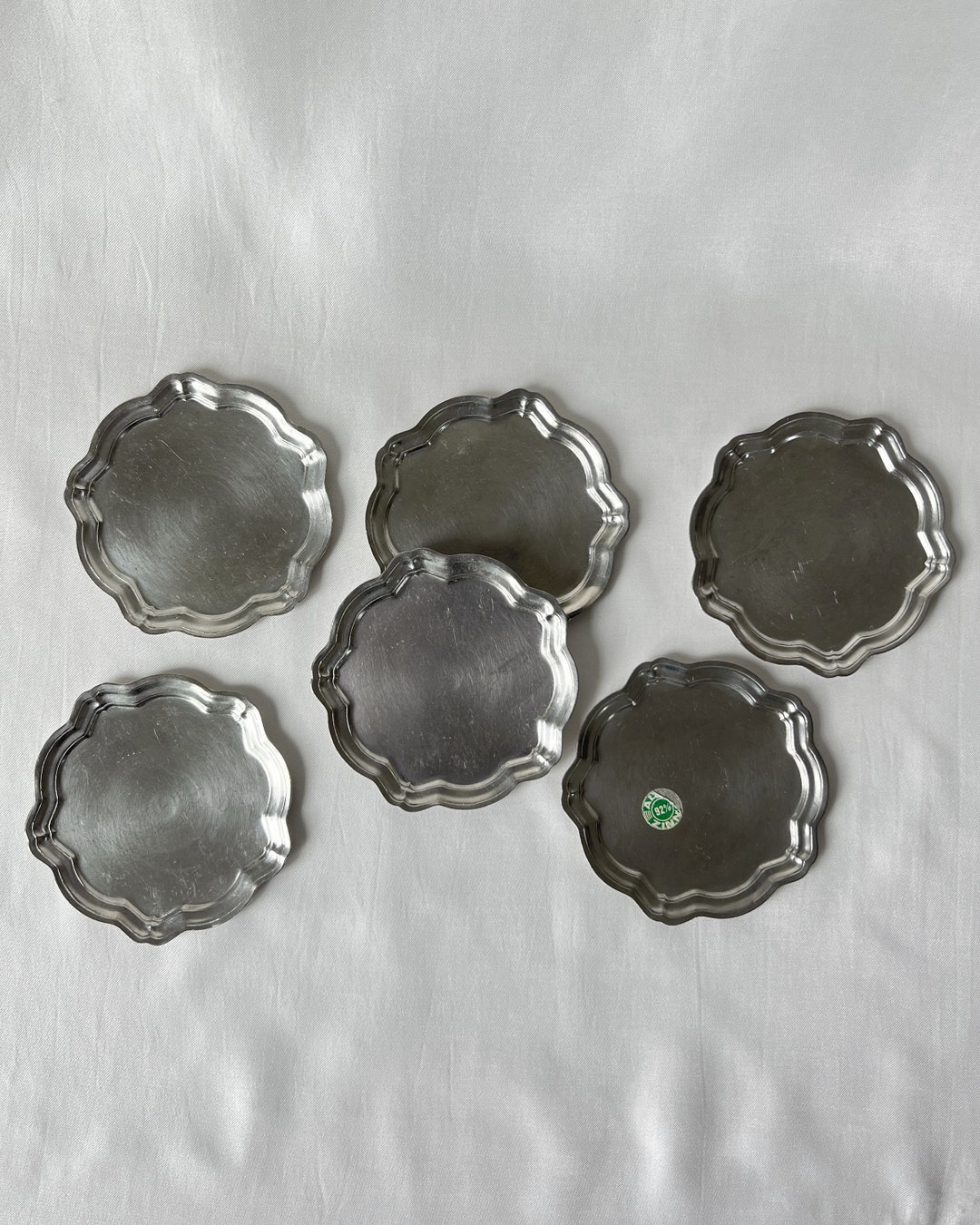 Vintage German Tin Coasters by ALWE Set of 6 Mid Century Round Metal ...
