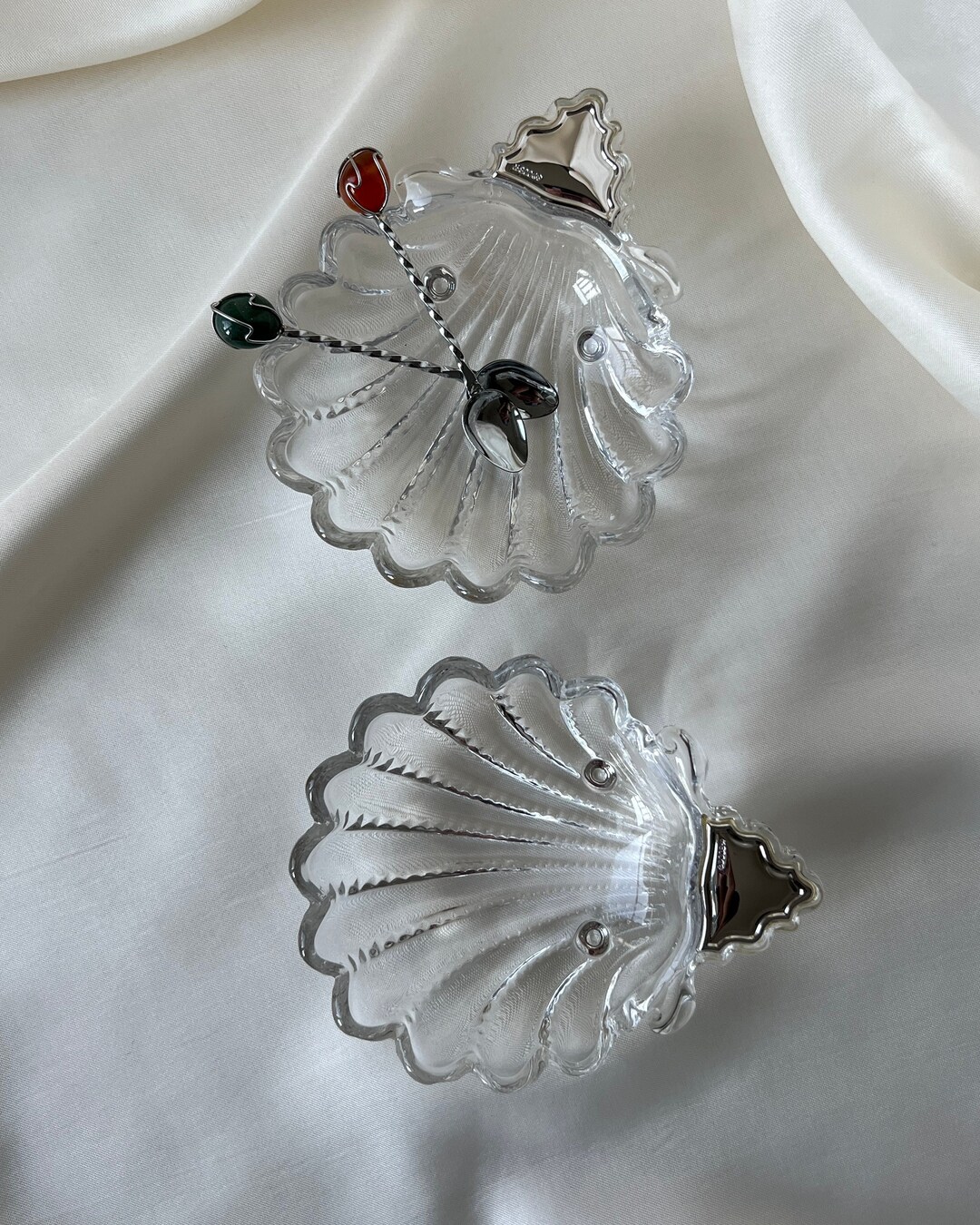 Crystal Glass Scallop Shell Dish With Solid Silver Handle - Made in ...