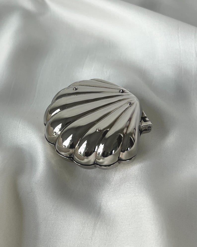 Silver Sea Shell Jewelry Box | Vintage Clam Shell Ring Box | Mid ...
