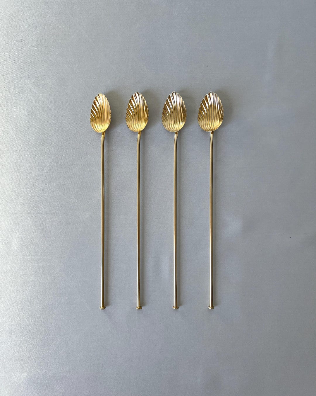 Vintage Italian Gold Plated Shell Cocktail Spoons | Set of 4 | Long ...