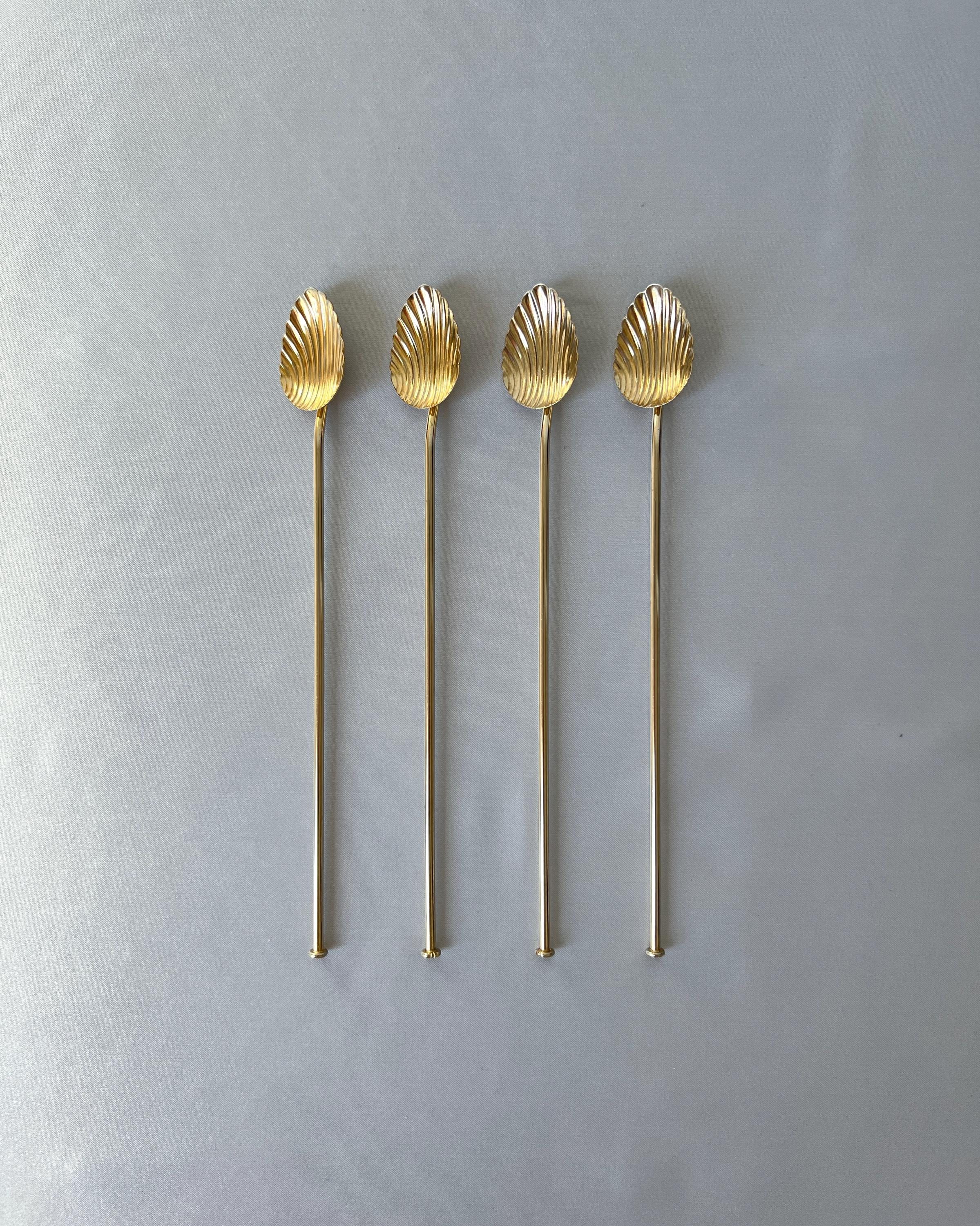 Vintage Italian Gold Plated Shell Cocktail Spoons | Set of 4 | Long ...