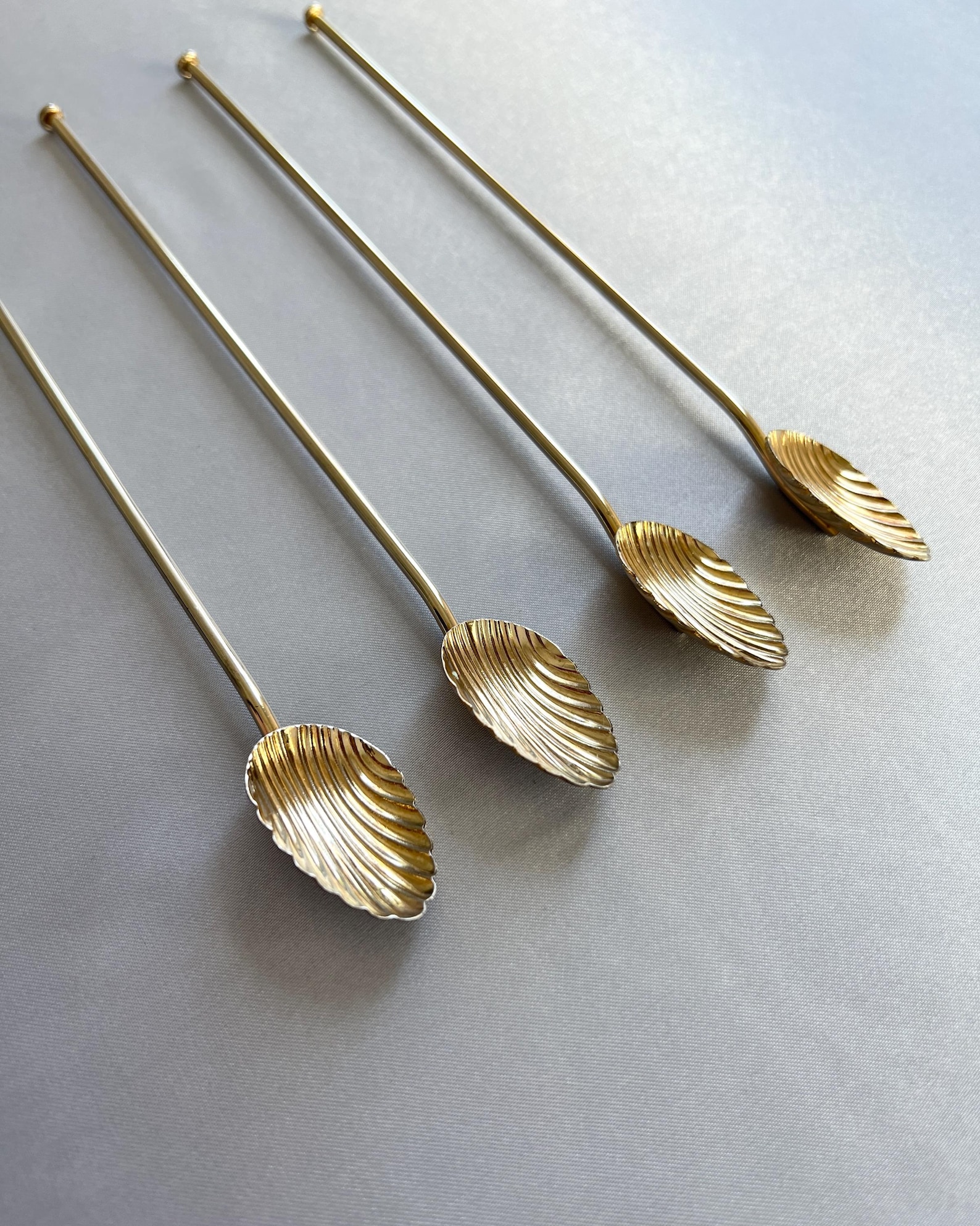 Vintage Italian Gold Plated Shell Cocktail Spoons | Set of 4 | Long ...