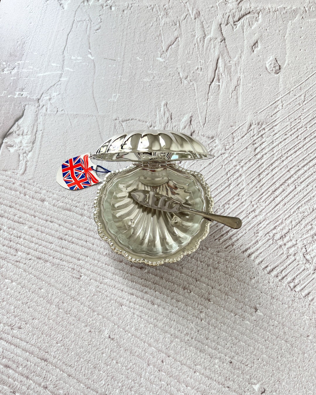 Silver Plated Shell Butter Dish With Butter Knife Metal Clam Seashell ...