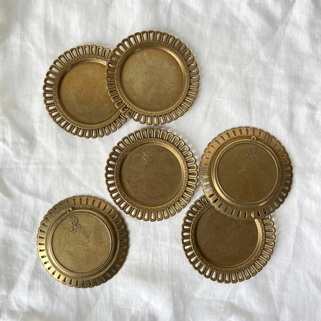 Rare Italian Brass Coasters by MOD DEP Set of 6 Vintage Round Solid ...