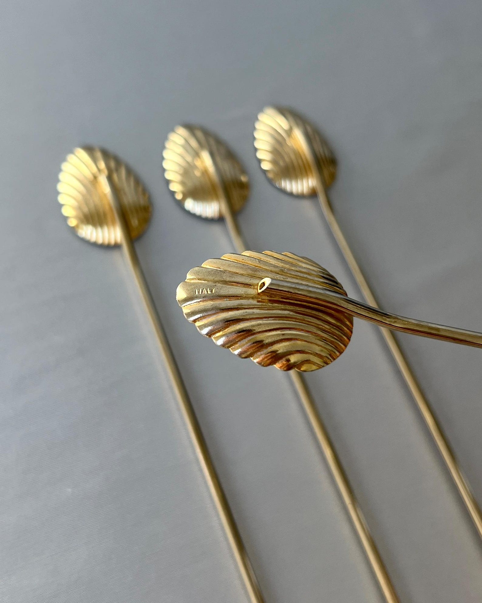 Vintage Italian Gold Plated Shell Cocktail Spoons | Set of 4 | Long ...