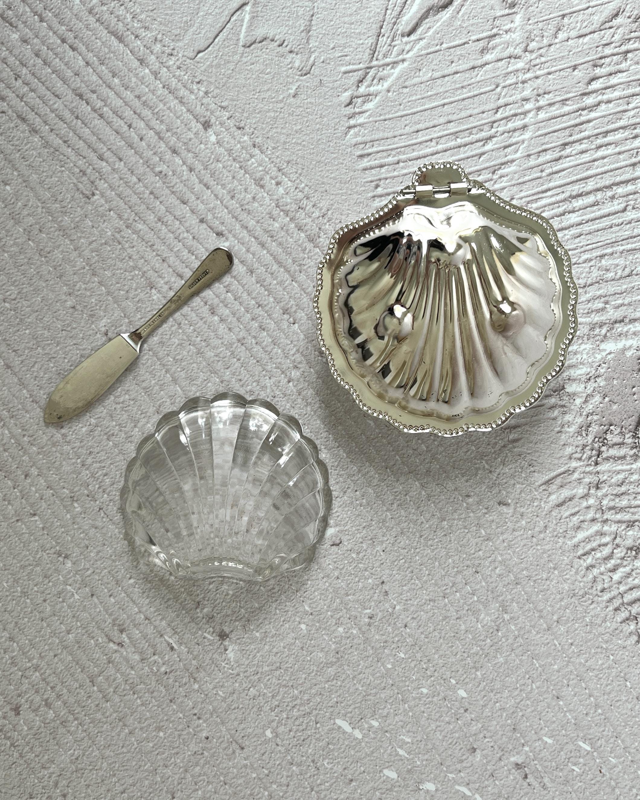 SHEFFIELD Silver Plated Shell Butter Dish With Knife and Glass Insert ...