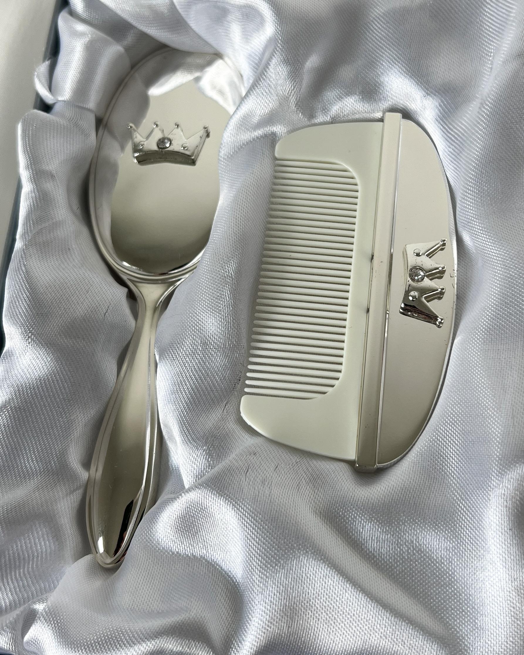 ZILVERSTAD Comb and Brush Set With Crown Design | Silver Plated ...