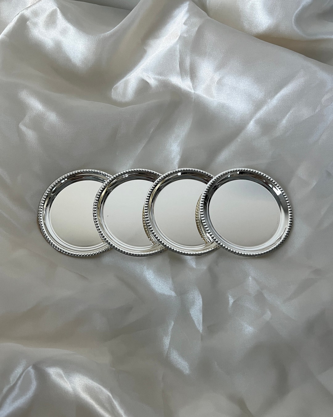 Vintage Silver Plated Coasters - Set of 4 - Mid Century Round Chrome ...