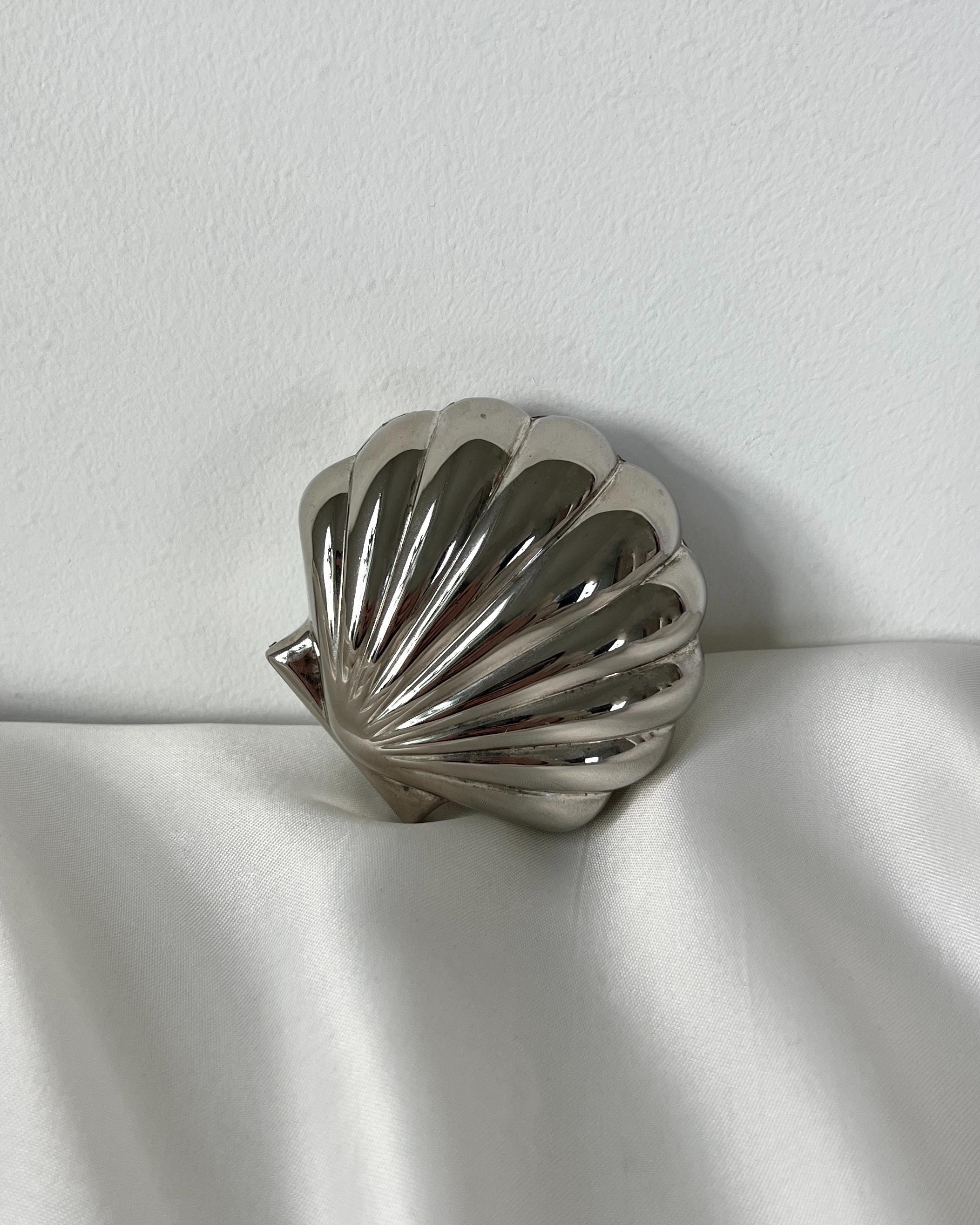 Silver Sea Shell Jewelry Box | Vintage Clam Shell Ring Box | Mid ...