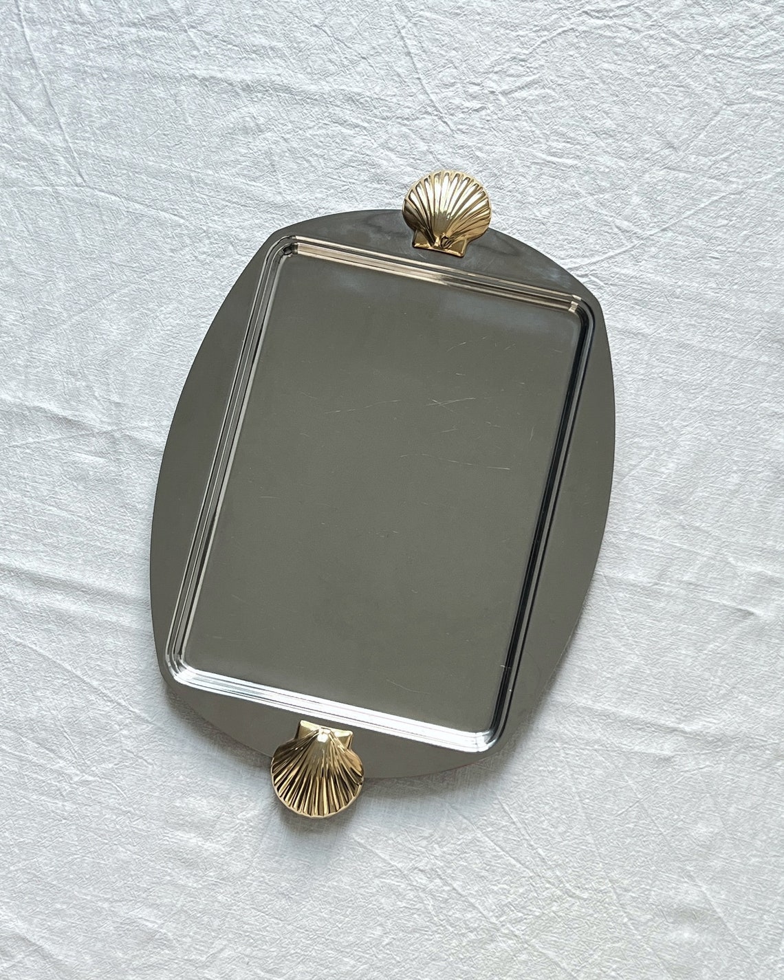 Italian Stainless Steel Tray With Gold Shell-shaped Handles by ...
