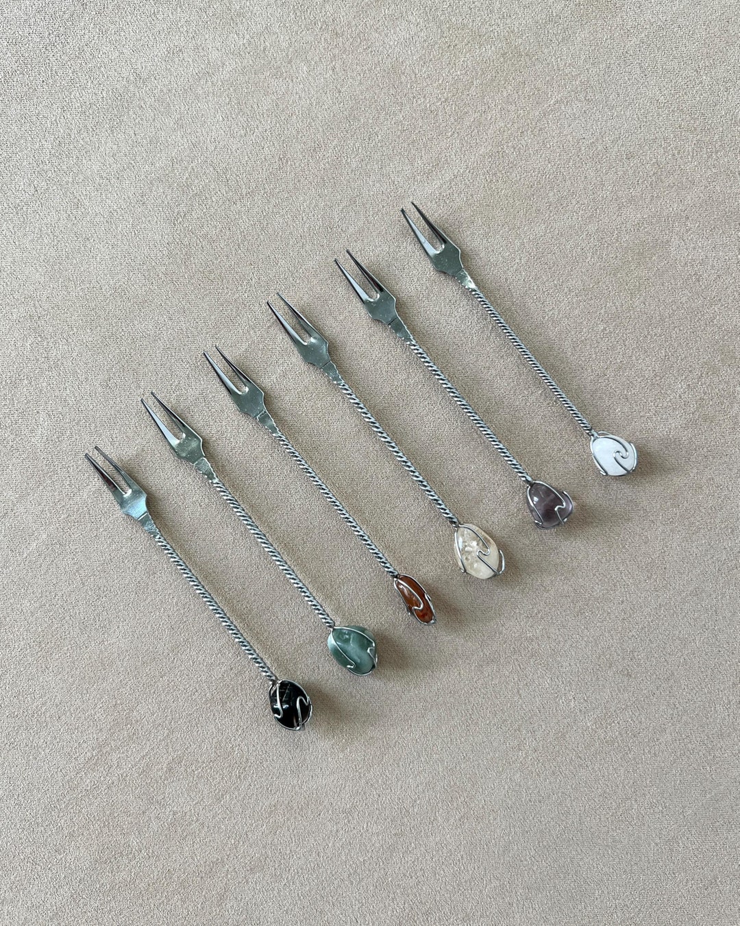 Brazilian ESTILO Silver Twisted Aperitif Fork With Unique Semi-precious ...