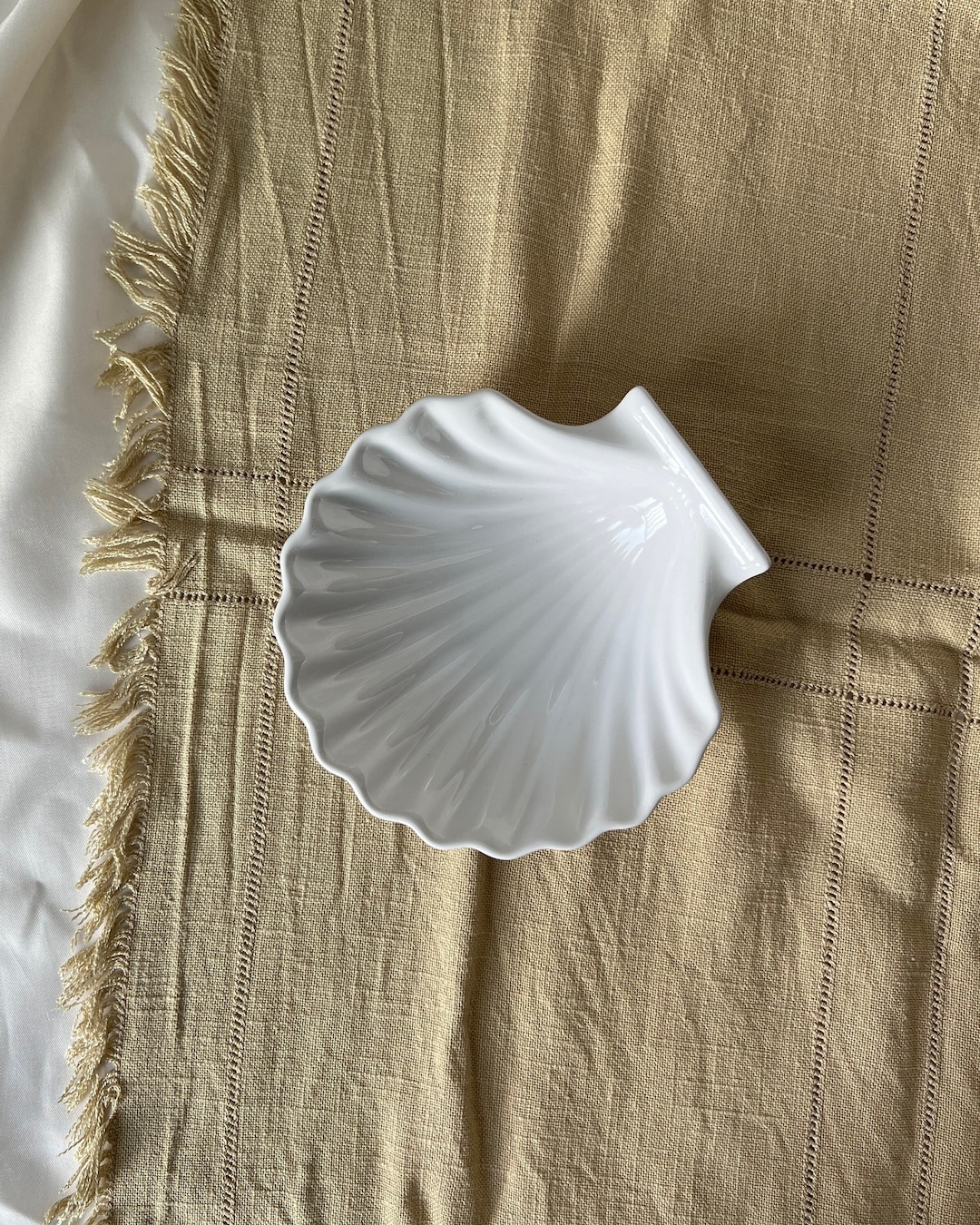 Vintage Japanese Scallop Shell Ceramic Dish - Seafood Serving Dish ...