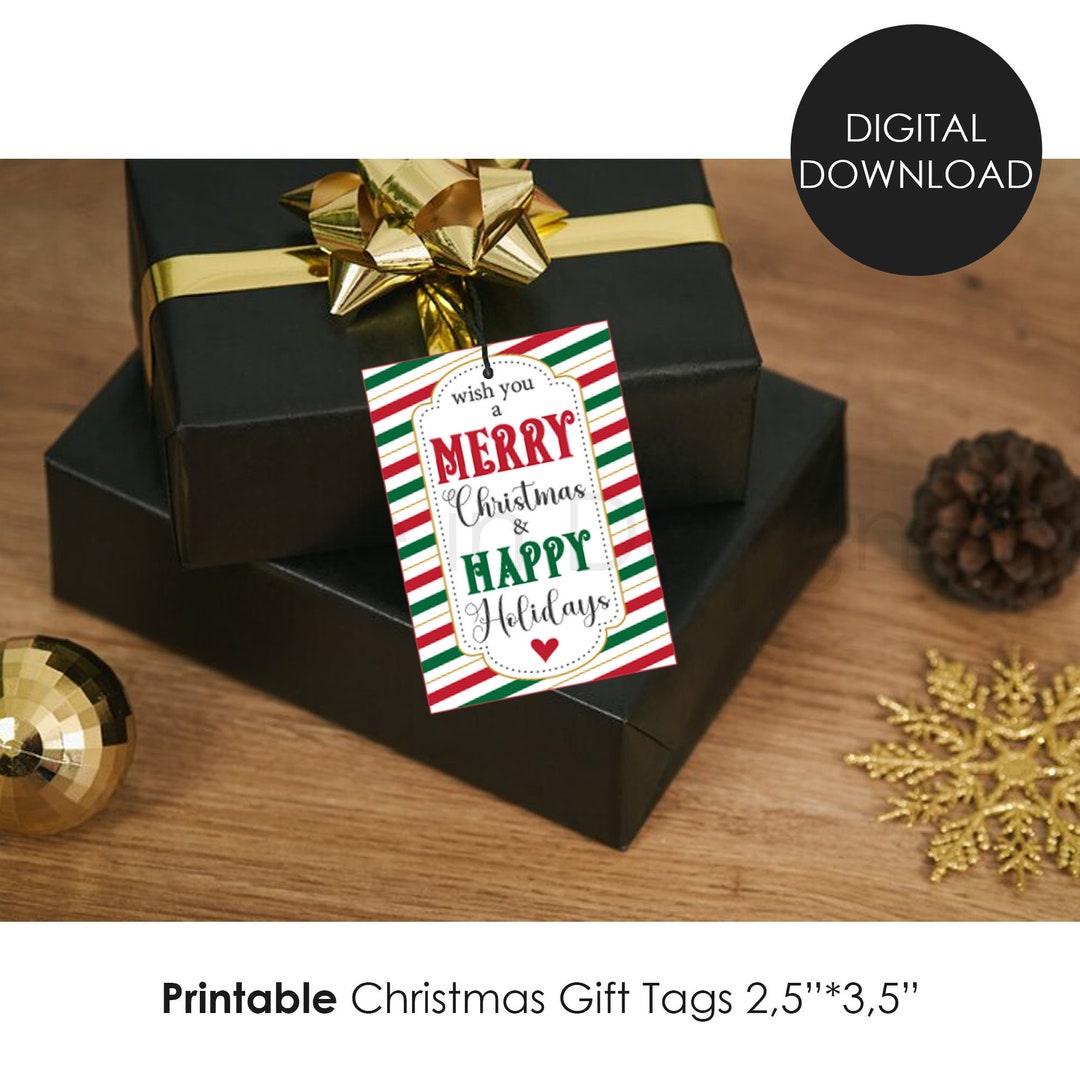 Printable Merry Christmas Gift Tags, Printable Happy Holidays Gift Tags ...