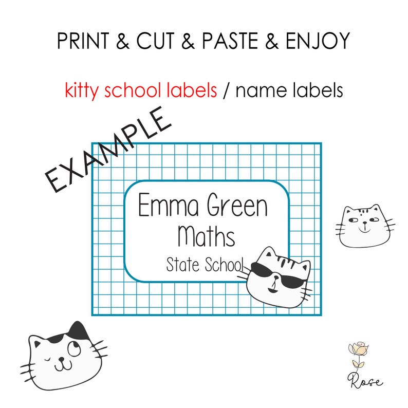 School Name Labels, Back to School Printable for Kids, Kitty School ...