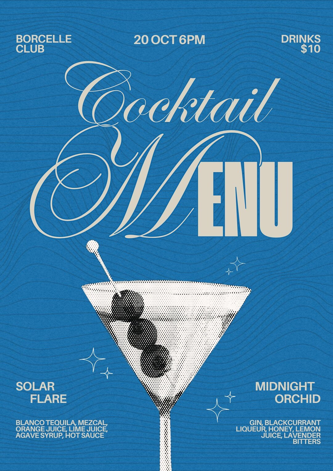 Blue Retro Signature Drink Menu Event Flyer Editable Template - Etsy