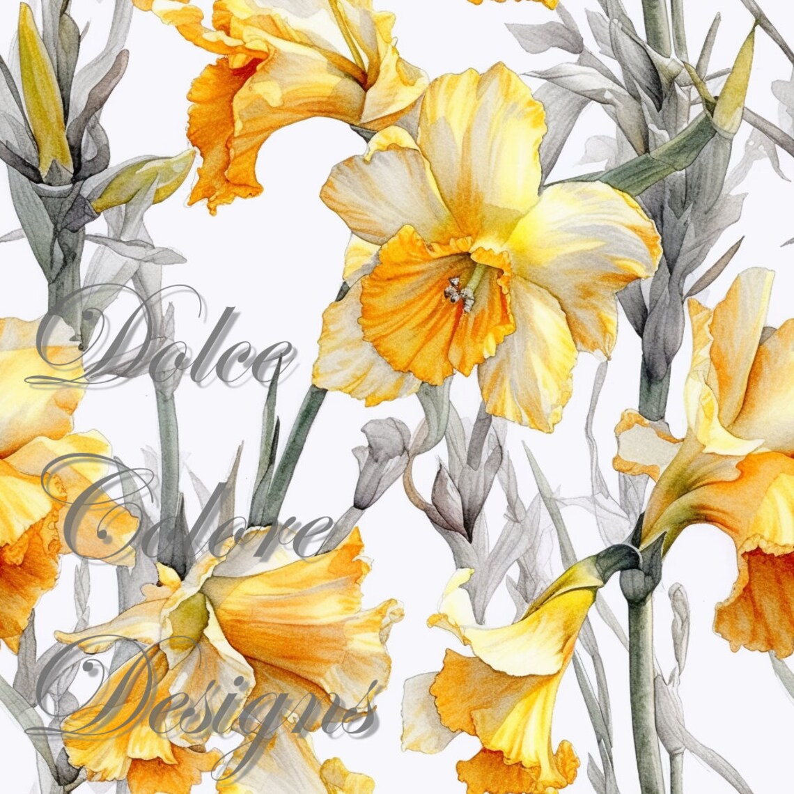 Yellow Watercolor Floral Digital Paper - 12 Tiled Vintage Flower ...