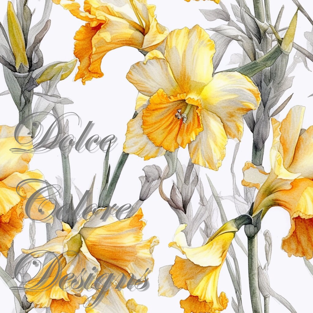 Yellow Watercolor Floral Digital Paper - 12 Tiled Vintage Flower ...