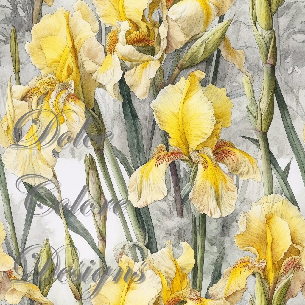 Yellow Watercolor Floral Digital Paper - 12 Tiled Vintage Flower ...