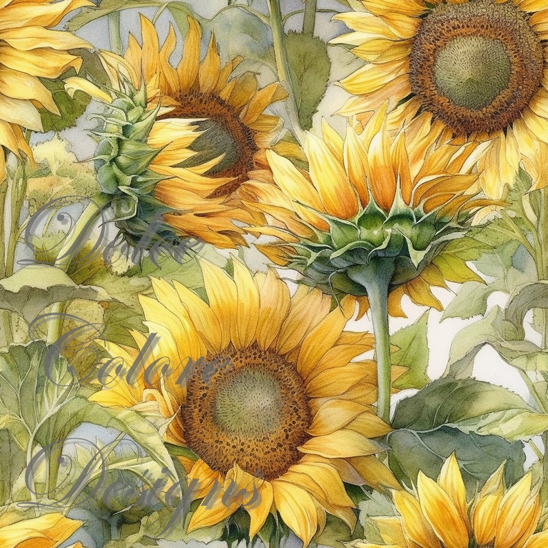 Yellow Watercolor Floral Digital Paper - 12 Tiled Vintage Flower ...