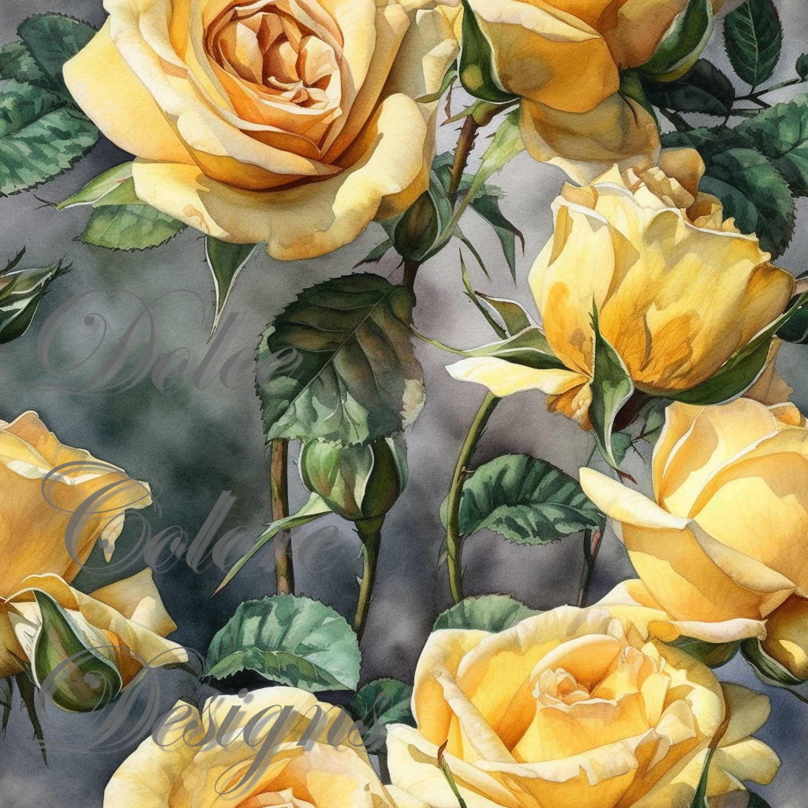 Yellow Watercolor Floral Digital Paper - 12 Tiled Vintage Flower ...