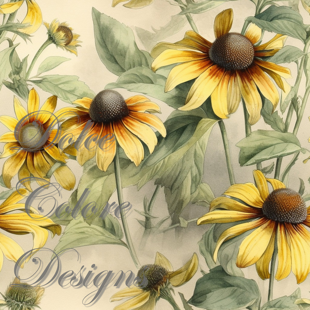 Yellow Watercolor Floral Digital Paper - 12 Tiled Vintage Flower ...