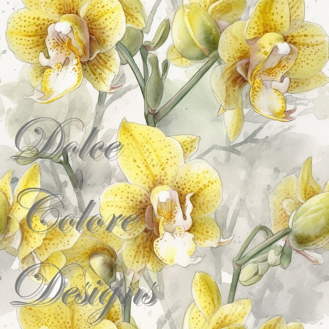 Yellow Watercolor Floral Digital Paper - 12 Tiled Vintage Flower ...