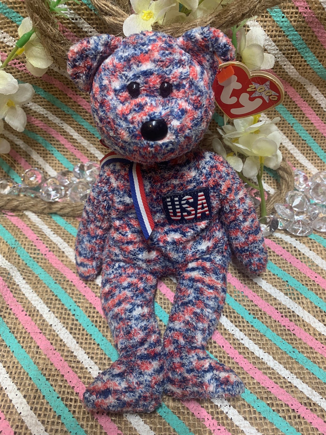 Ty Beanie Baby Bear Stuffed Animal 2000 Edition USA Bear Fluffy Beanie ...
