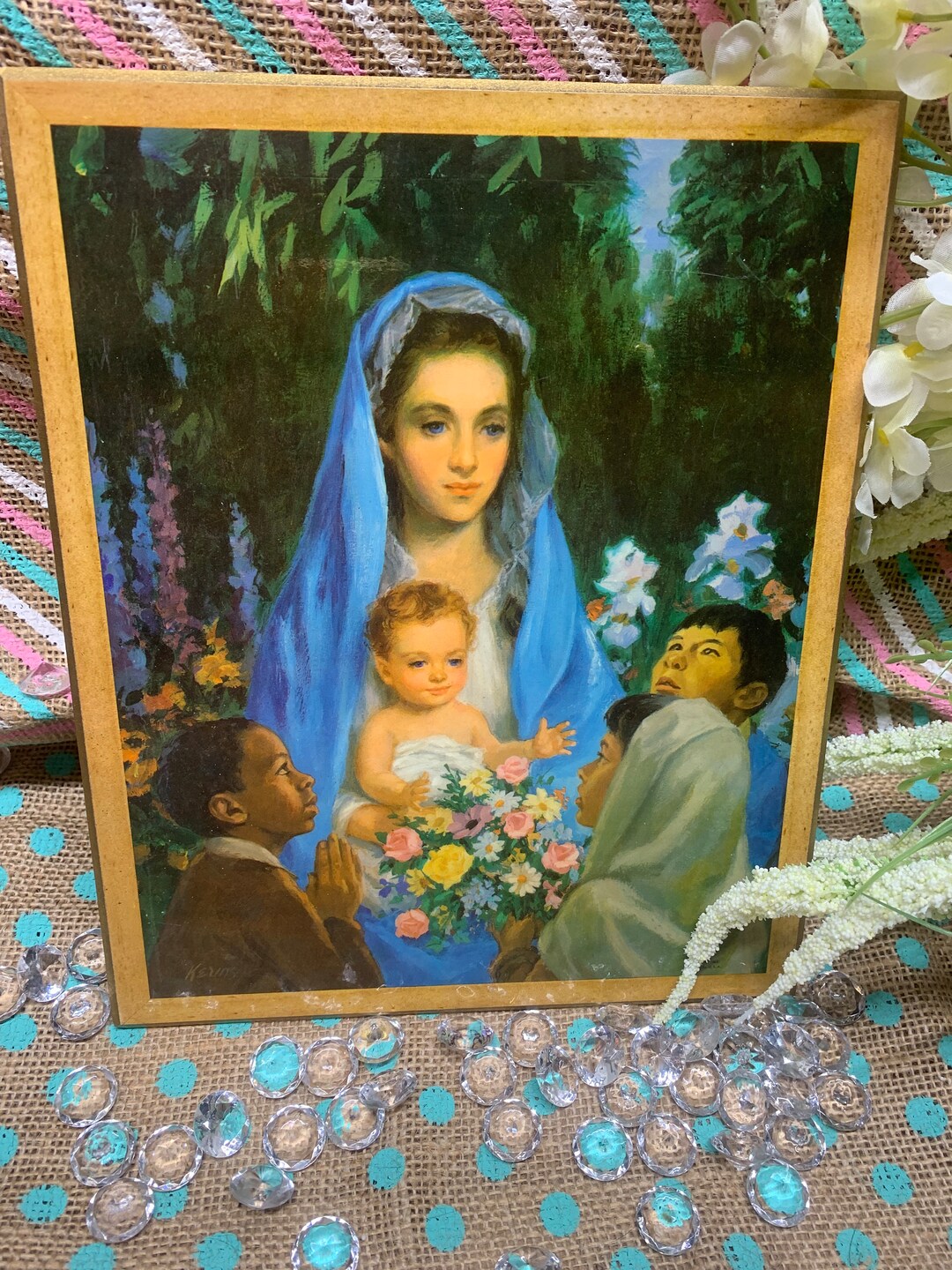 Mary and Jesus Baby Wall Art Wooden Art Vintage Artwork 1965 Vintage ...