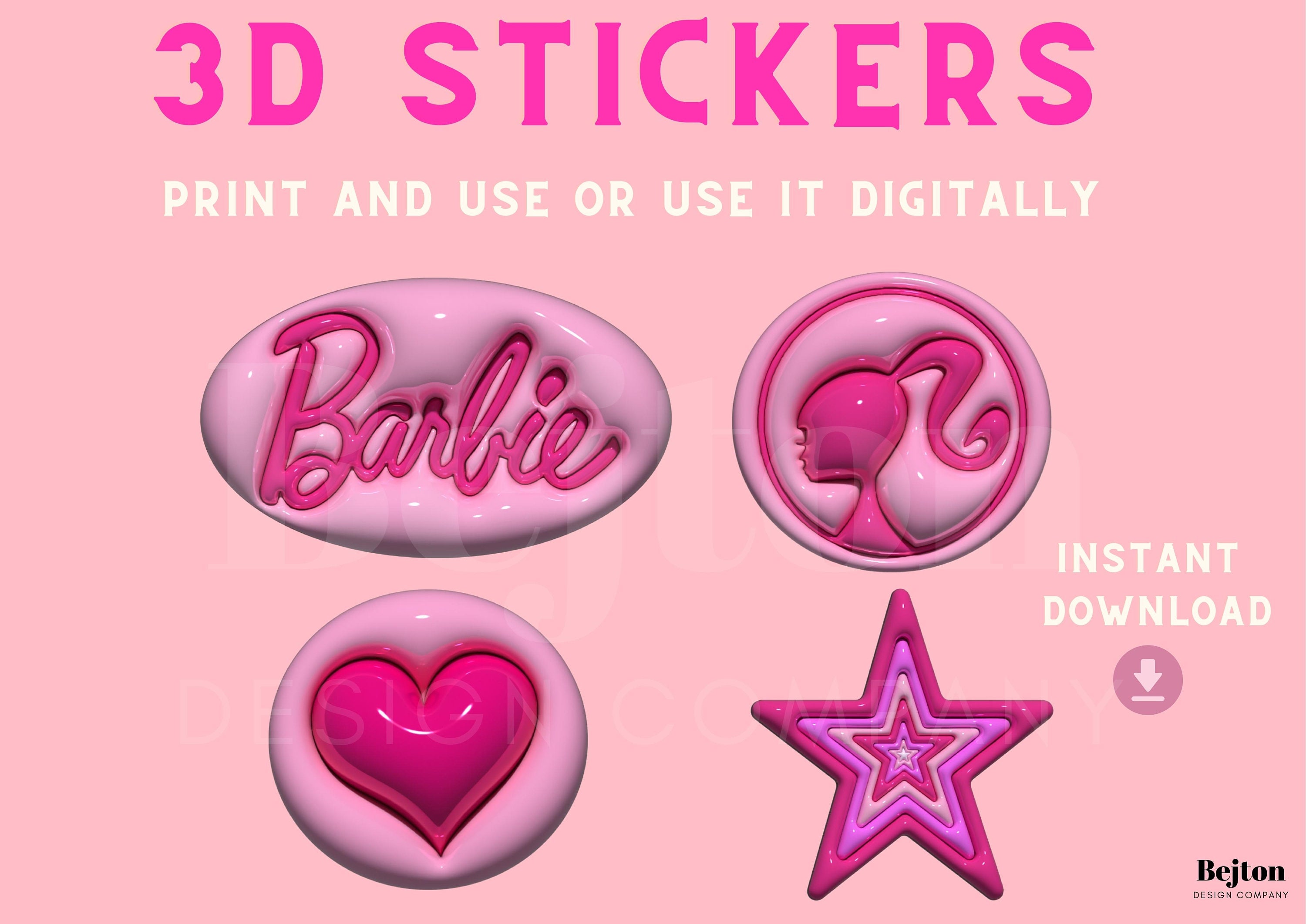 3D Barby Stickers, Digital Stickers, Pink Girl Barby Sticker, Instant ...