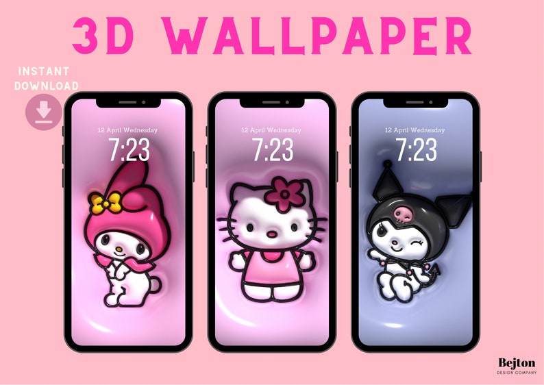Pink Cat 3D Phone Wallpaper Iphone Wallpaper Android - Etsy