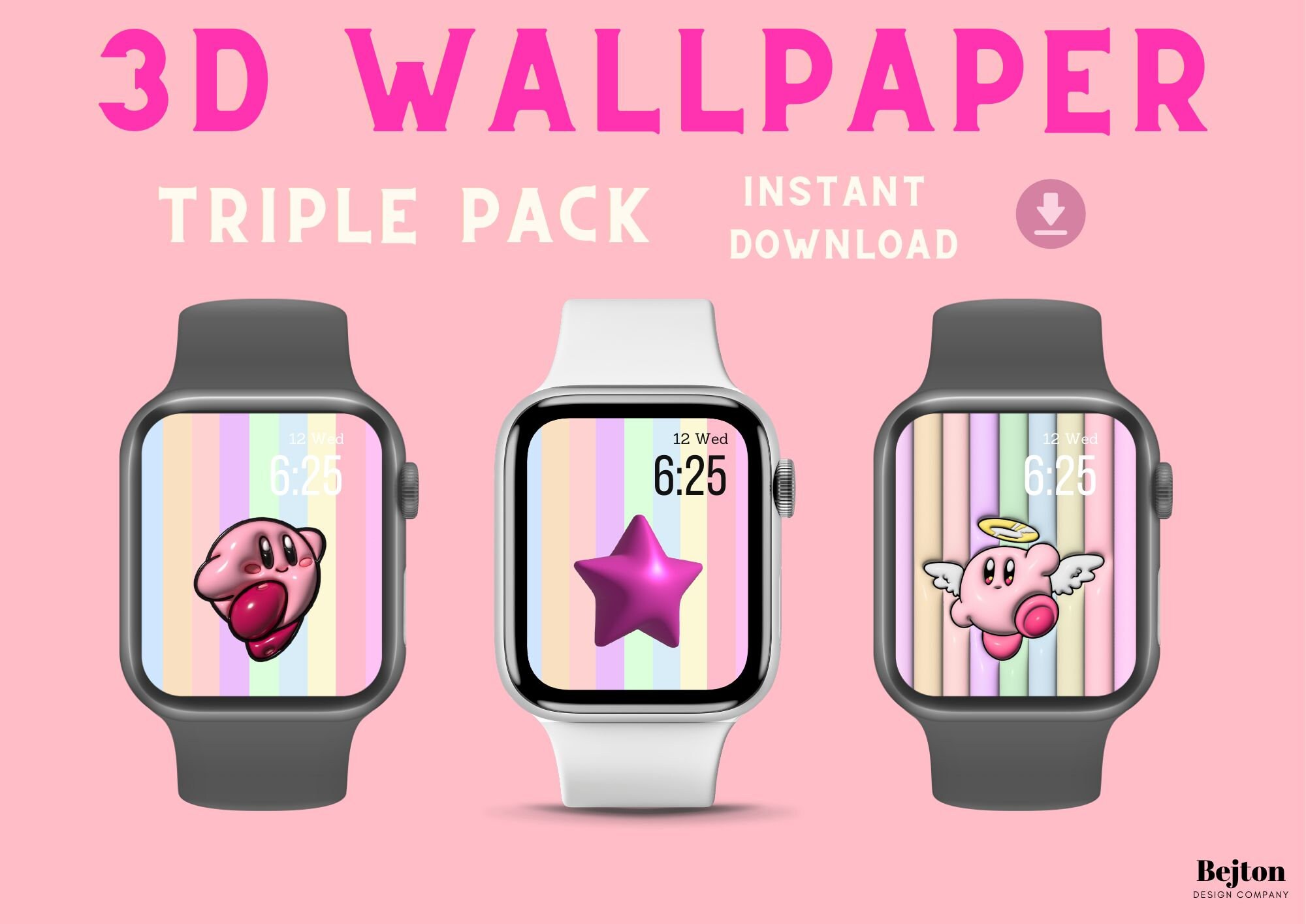 3D Kirby Apple Watch Wallpaper, Smartwatch Wallpaper, 3D Kirby, Watch ...